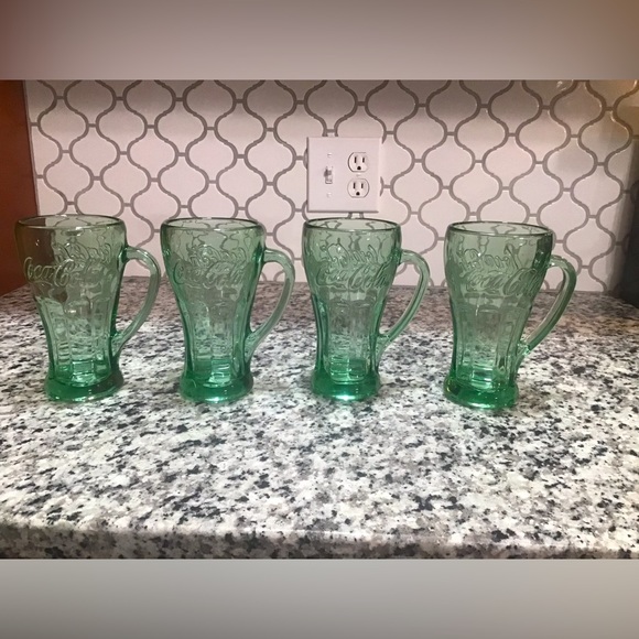 Libbey | Dining | Set Of 4 Vintage Cocacola Thick Green Glass Mugs With ...